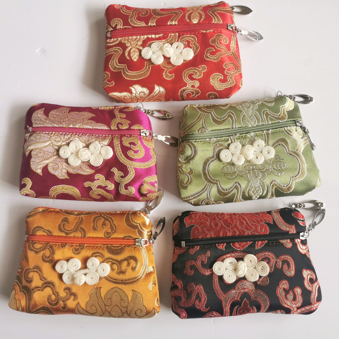Beautiful Brocade Coin Purse, Double Zipper Pouch, Small Change Wallet ...