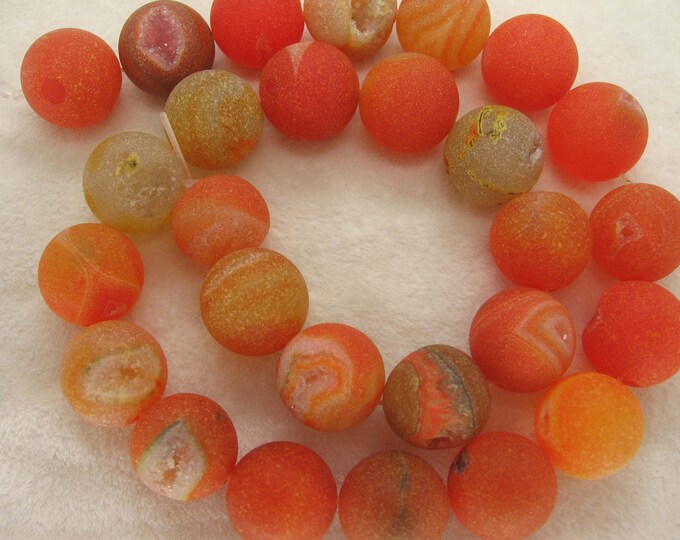 Beautiful Orange Agate Quartz Geode Frosted Round Beads 14mm - Etsy