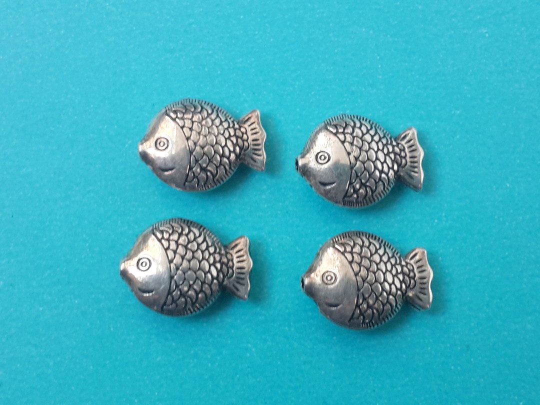 Antique Sterling Silver Fish Beads, 925 Sterling Silver Flat Fish Beads ...