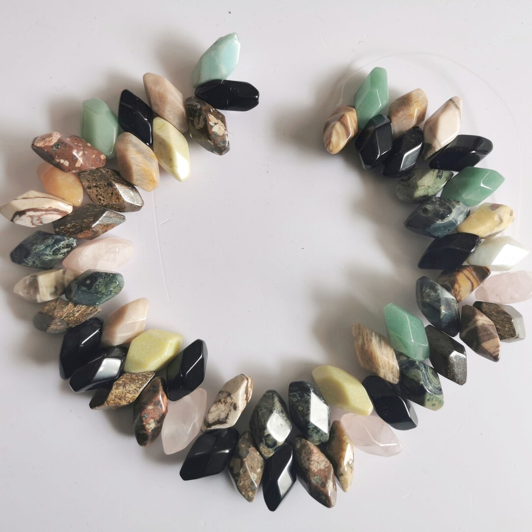 Natural Assorted Stones Rhomboid 12 Hedron Beads 23-25x10-12mm, Top ...