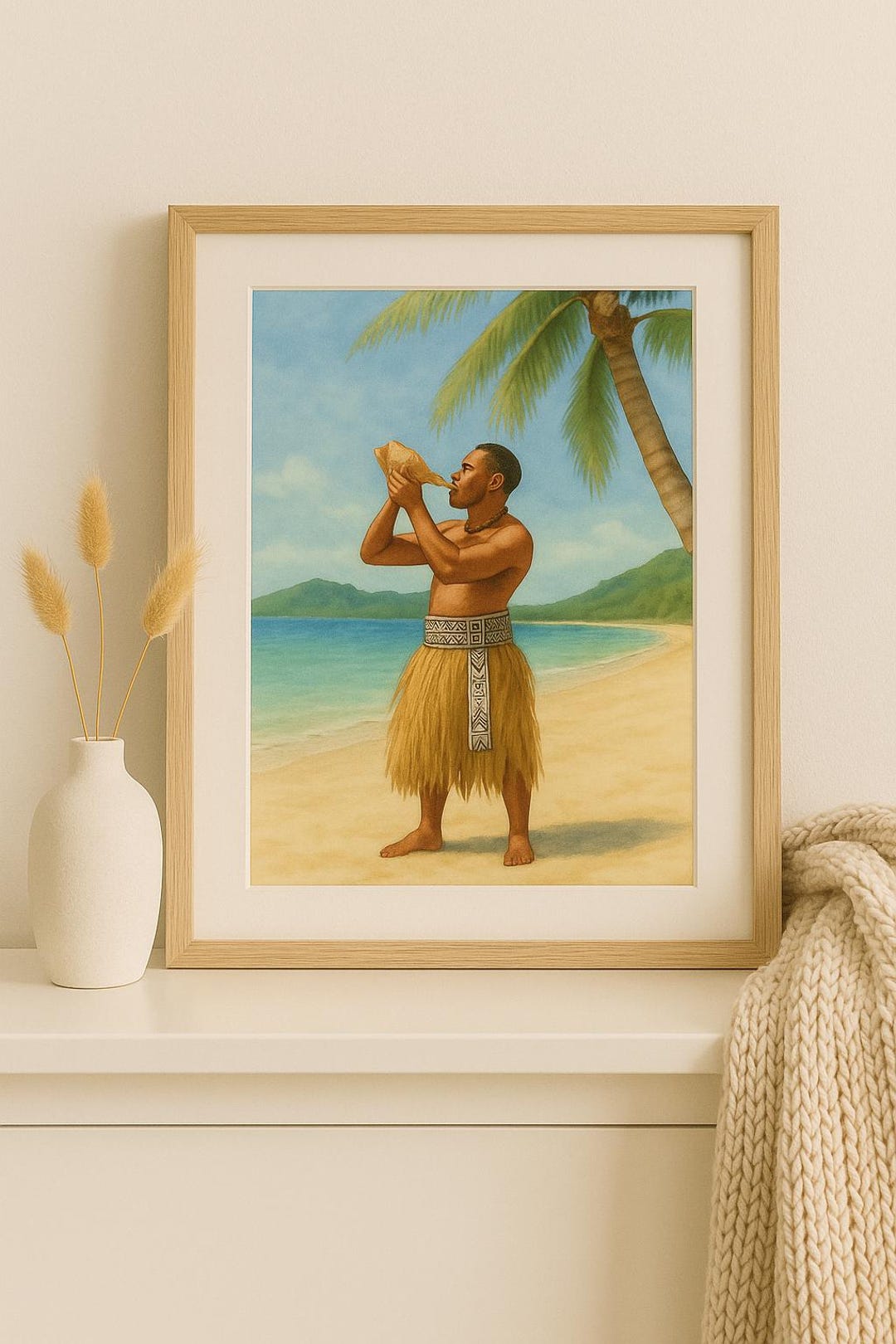Fijian Wall Art – Tropical Beach Scene With Conch Shell | Pacific ...