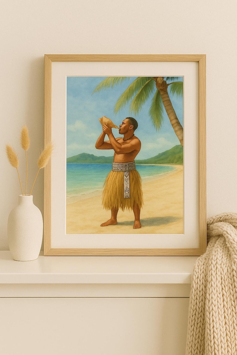 Fijian Wall Art – Tropical Beach Scene With Conch Shell | Pacific ...