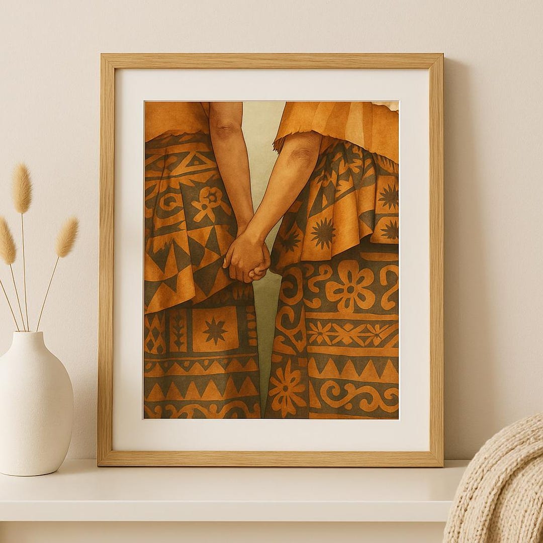 Fijian Couple Holding Hands Watercolor Print | Pacific Island Art ...