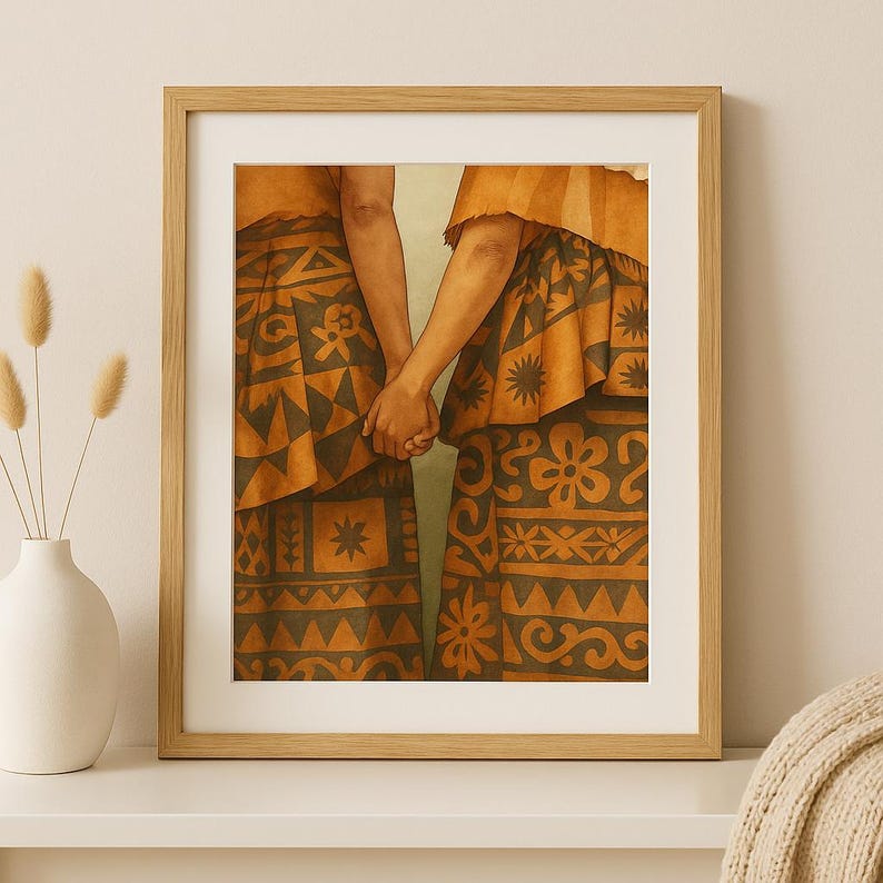 Fijian Couple Holding Hands Watercolor Print | Pacific Island Art ...