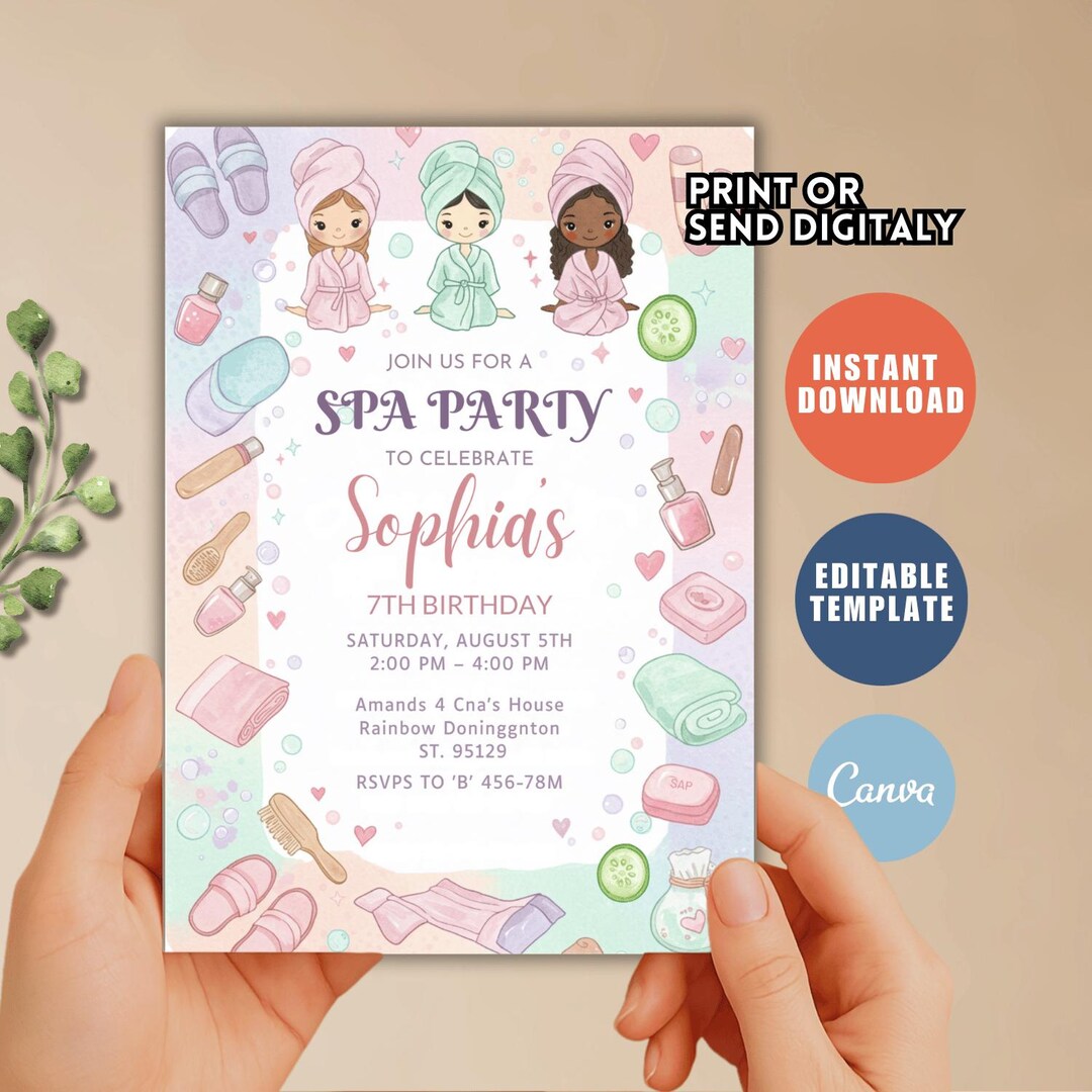 Girls Spa Birthday Invitation, Pamper Party, Editable Template (print ...