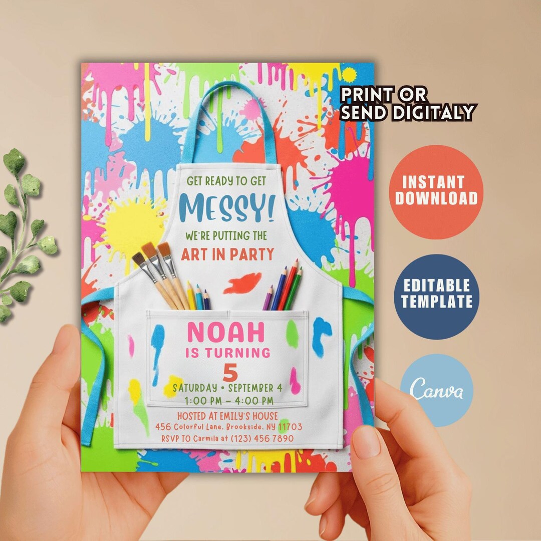 Art Birthday Party Invitation, Messy Theme (editable Canva Template) - Etsy