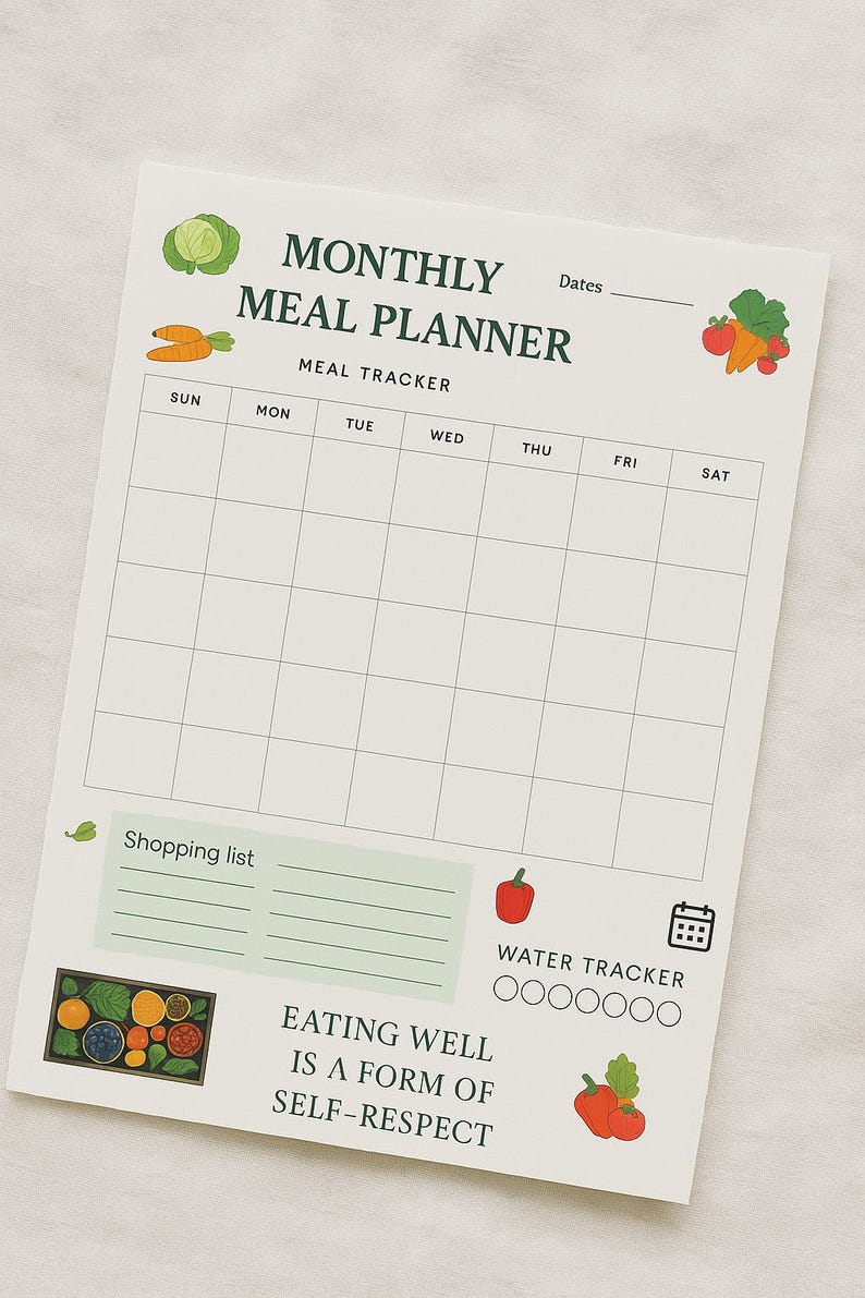 Monthly Meal Planner Printable | Digital PDF | Meal Tracking Calendar ...