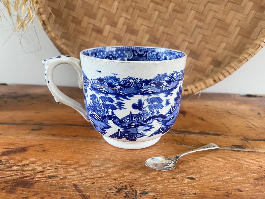 Antique Huge 1 Pint Blue Willow Cup Victorian Oversized Breakfast Cup ...