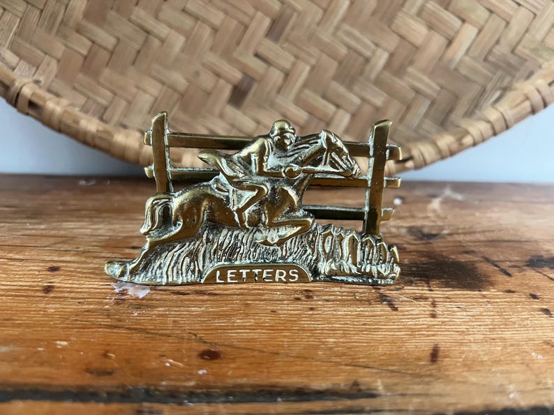 Vintage Brass Horse and Rider Letters Holder - Jockey & Fence ...