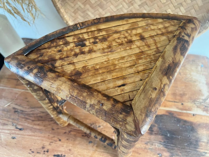 Antique Victorian Tiger Bamboo Corner Stool – Small Tortoiseshell ...