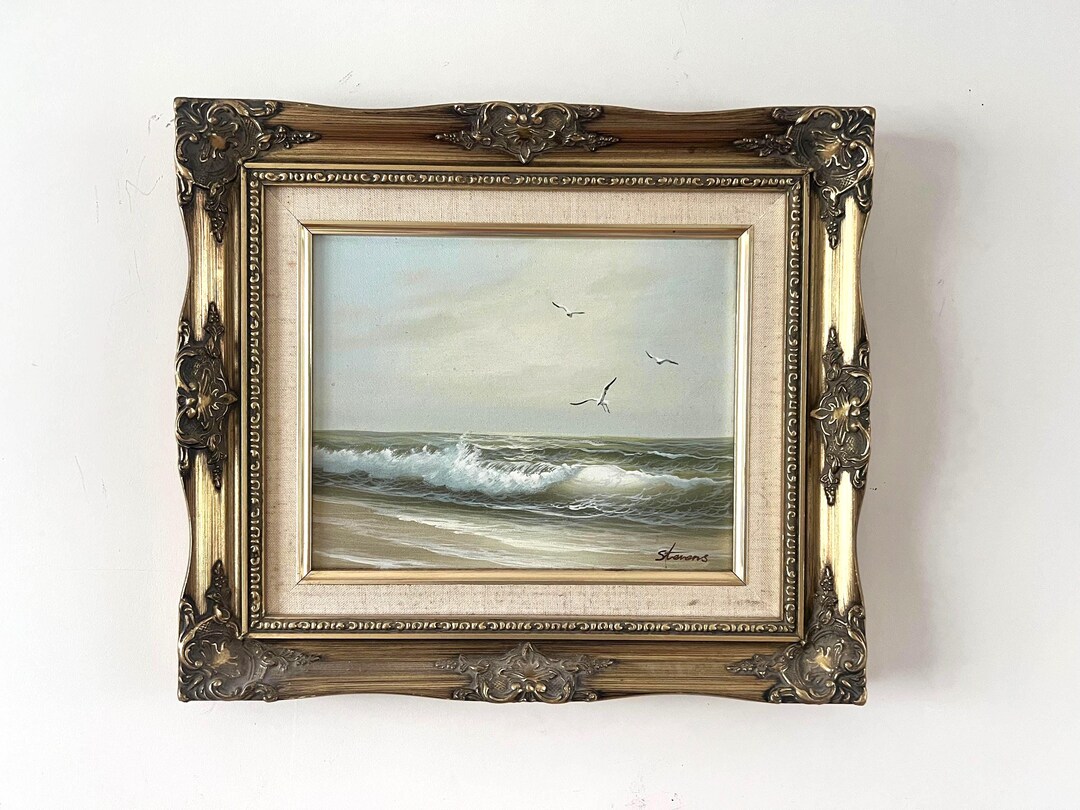 Vintage Seascape Oil Painting Signed Stevens, Original Ocean Wave Art ...