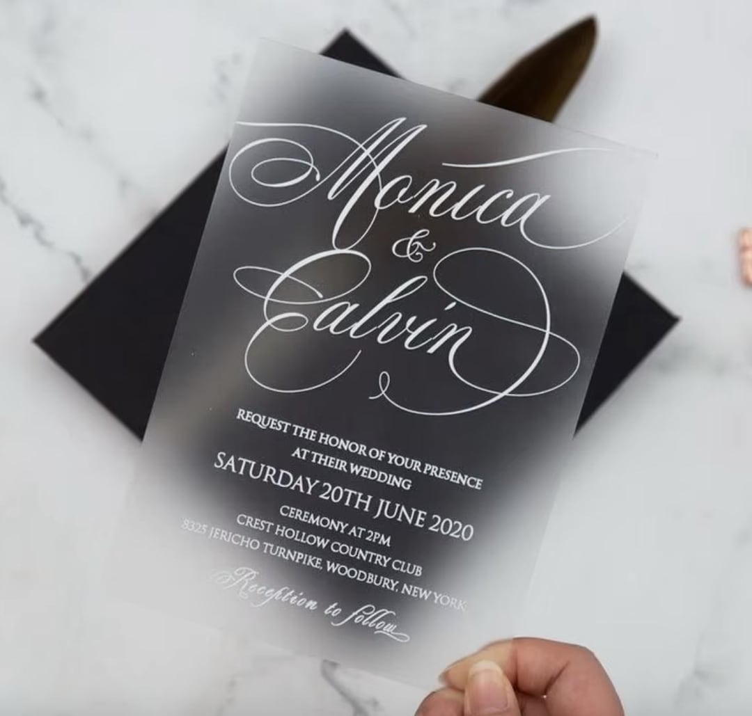 PHYSICAL & DELIVERED - Frosted Sheer Chic Wedding Invitation Engagement ...