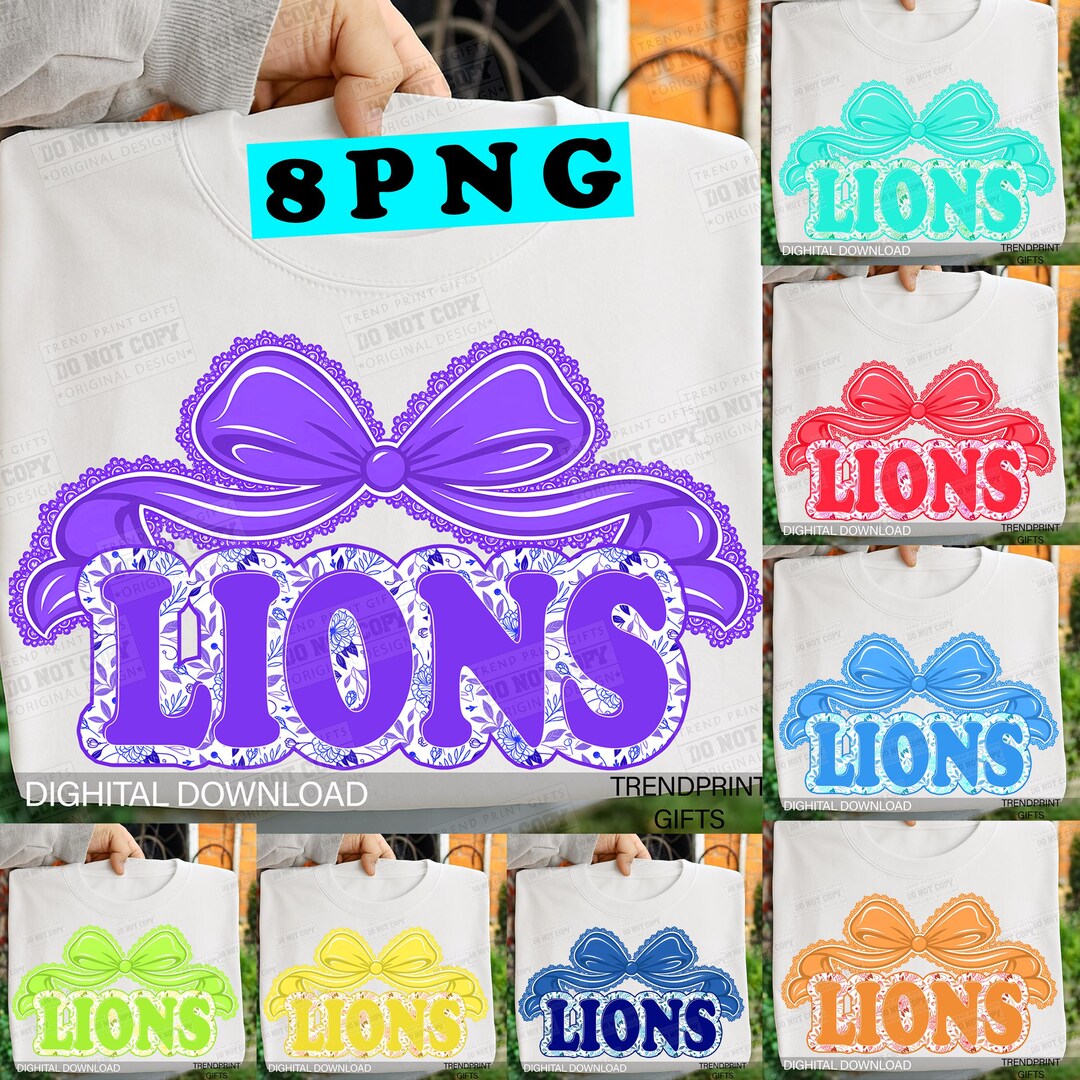 Lions PNG: School Mascot Spirit Graphic With Bow (digital Download for ...