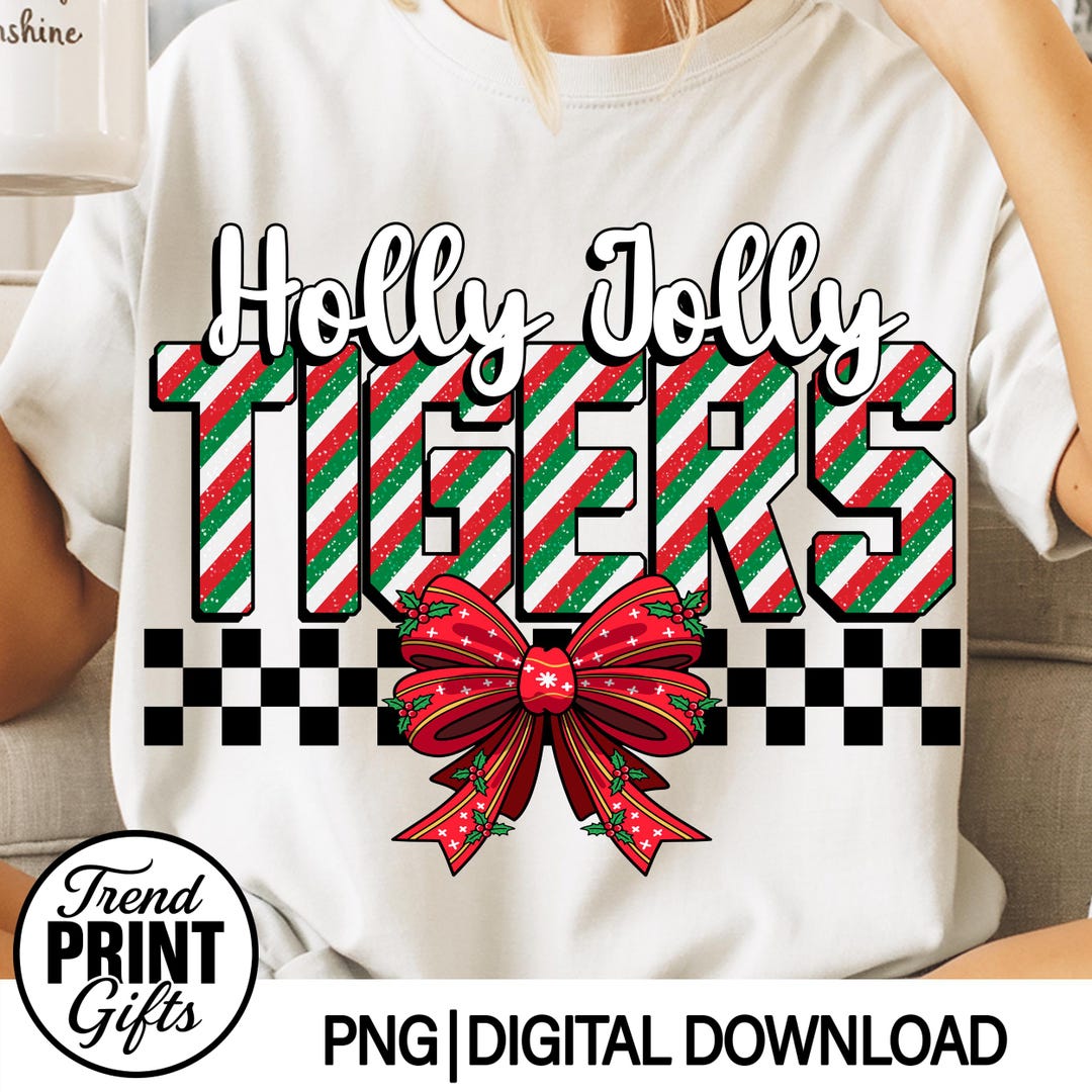 Holly Jolly Tigers PNG, Christmas School Spirit Sublimation, Candy Cane ...