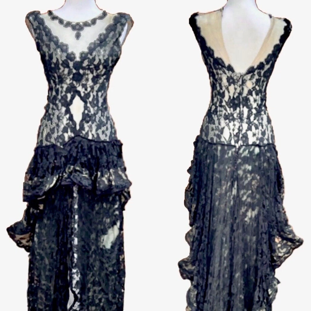 Vintage Lester Ltd Chicago Can-can Costume - Black Lace & Nude Illusion ...