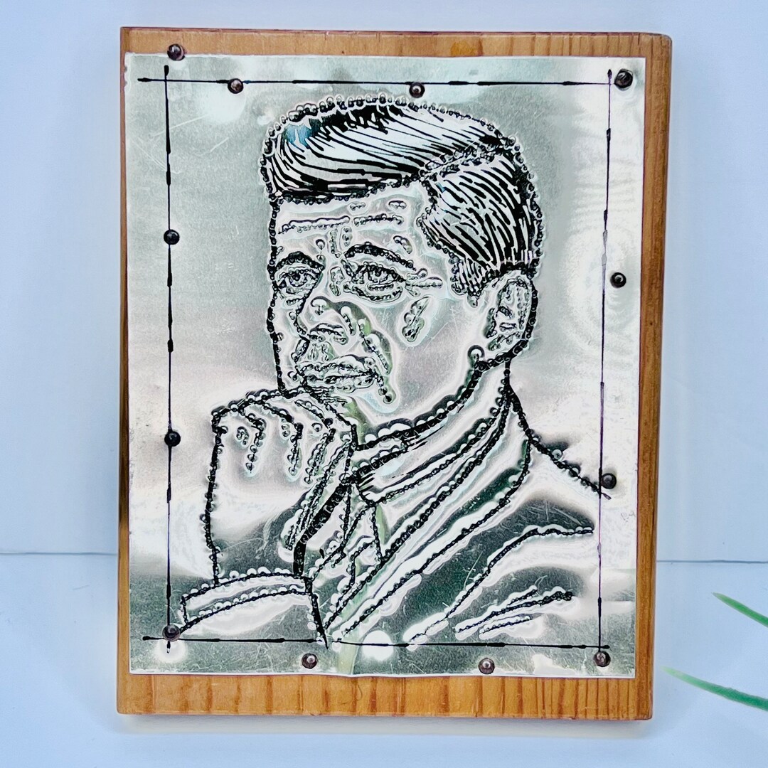 Vintage JFK Folk Art, John F Kennedy Tin Punch Art, Metal Artwork for ...