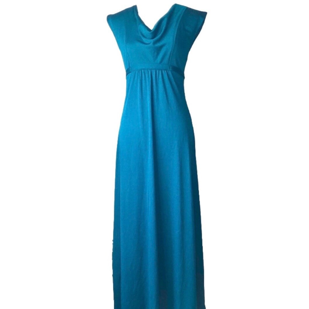 1980s Teal Maxi Dress: Empire Waist Drape Front - Etsy