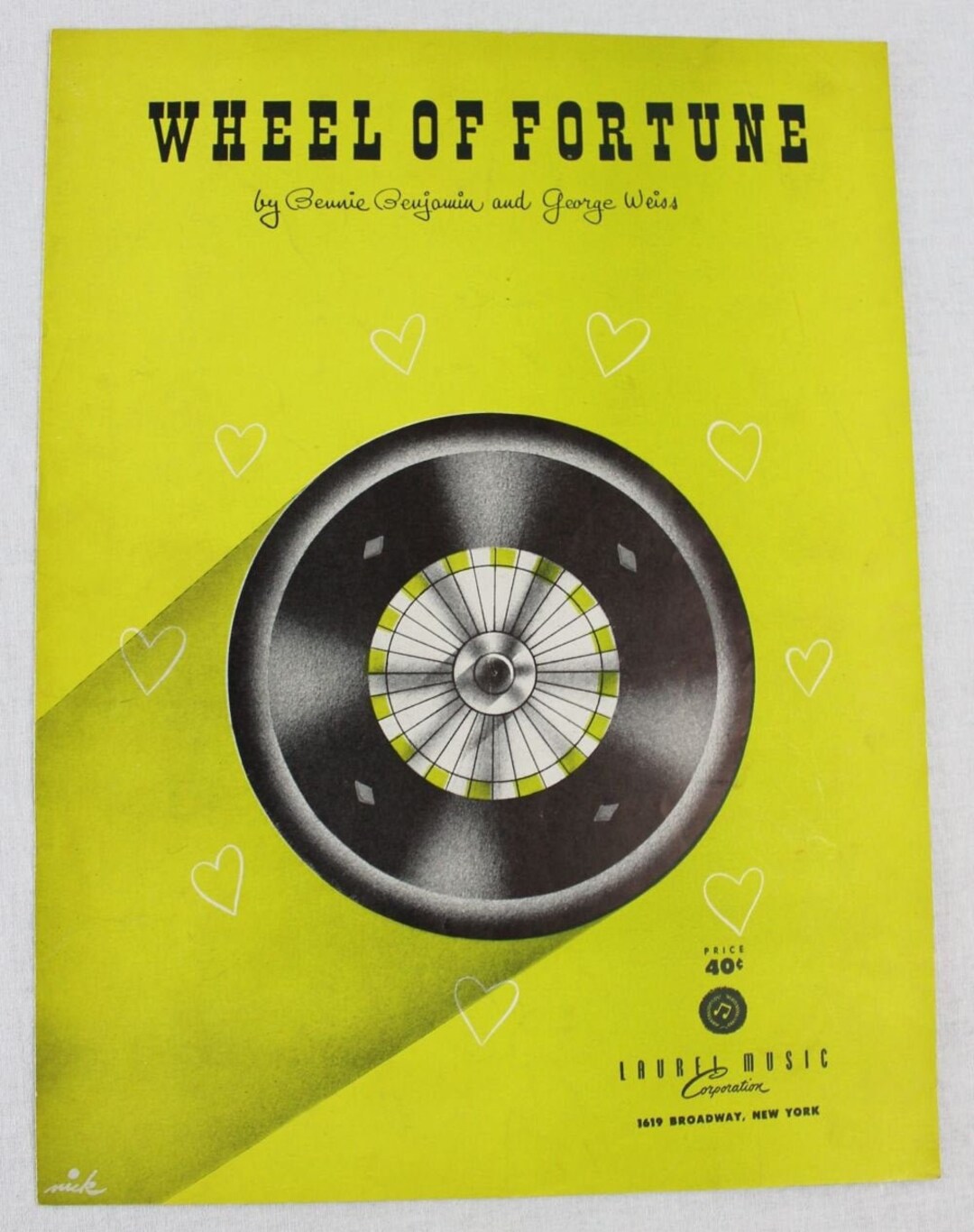 Vintage "wheel of Fortune" Sheet Music: 1952 Laurel Music, Lime Green ...