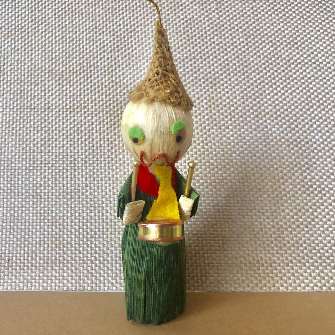 Vintage Corn Husk Elf Ornament: Shiny Brite Drummer Decoration - Etsy