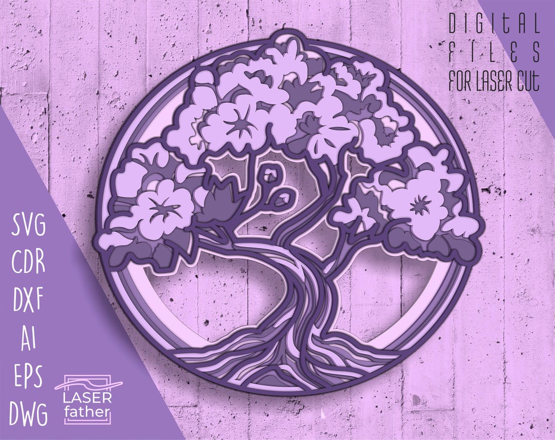 Multilayered Sakura Tree SVG, AI, CDR Digital Files for Download, 3D ...
