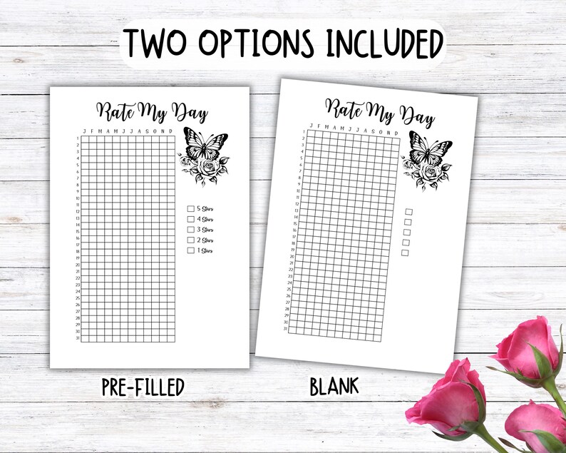 Rate My Day, Mood Tracker, Printable Journal Page, Yearly Self-care Log ...