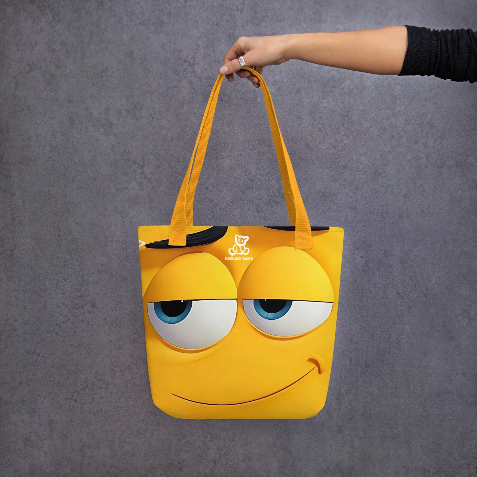 Smirking Moodies Bear Tote Bag – Yellow Emoji Graphic Shopper - Etsy