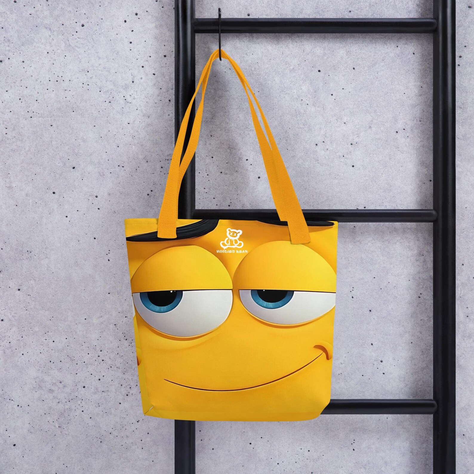 Smirking Moodies Bear Tote Bag – Yellow Emoji Graphic Shopper - Etsy