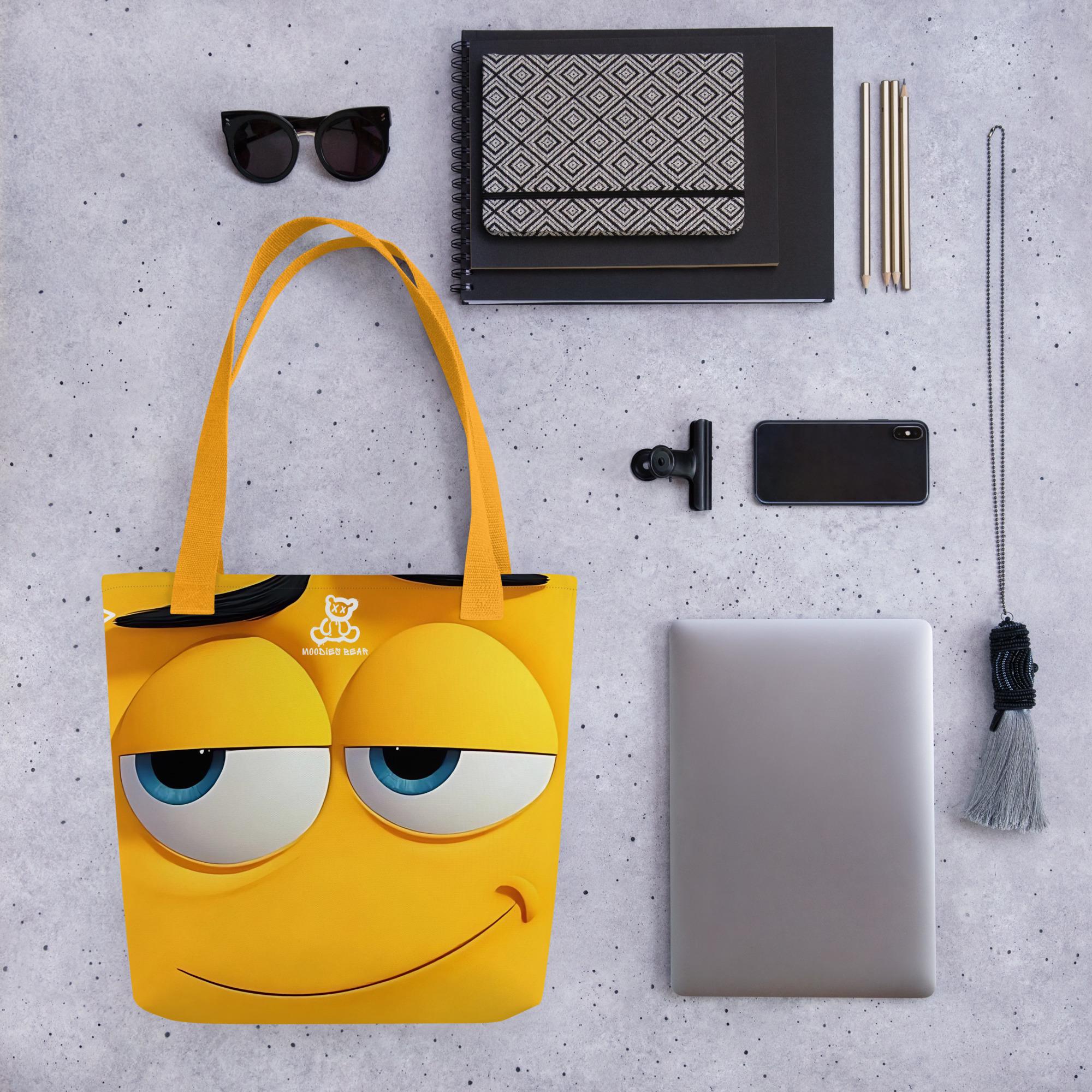 Smirking Moodies Bear Tote Bag – Yellow Emoji Graphic Shopper - Etsy
