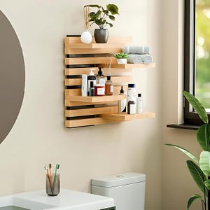 Modern Staggered Wood Floating Shelf, Layered Display Rack - Etsy