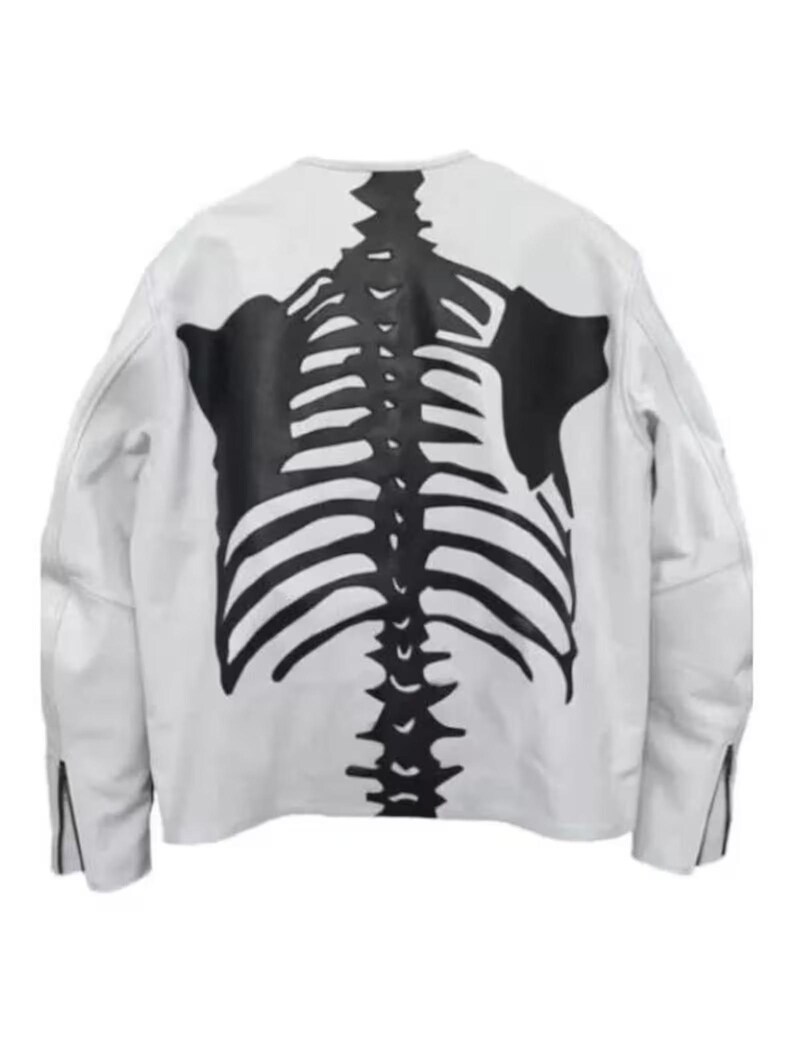 Skeleton Leather Jacket – Gothic Biker Style – Halloween Bone Print ...
