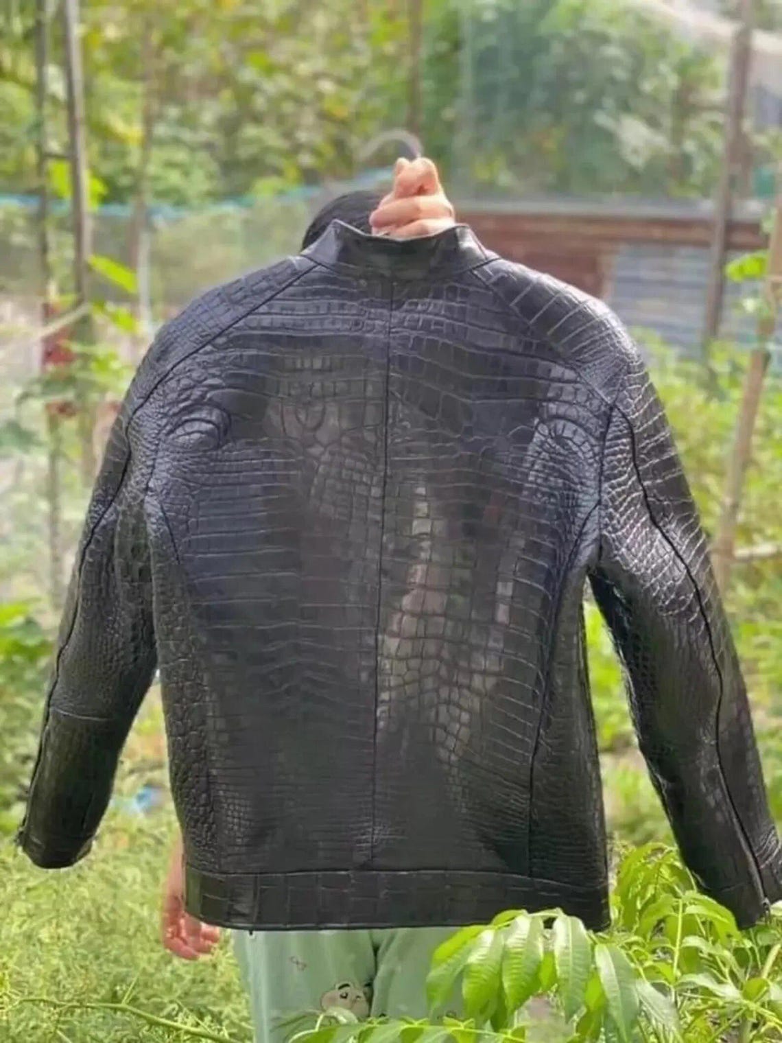 Men’s Real Leather Biker Jacket – Crocodile Embossed Cowhide – Handmade ...