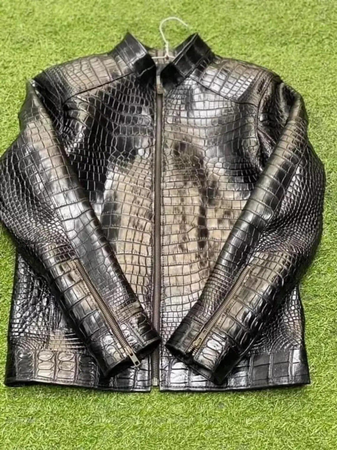 Men’s Real Leather Biker Jacket – Crocodile Embossed Cowhide – Handmade ...