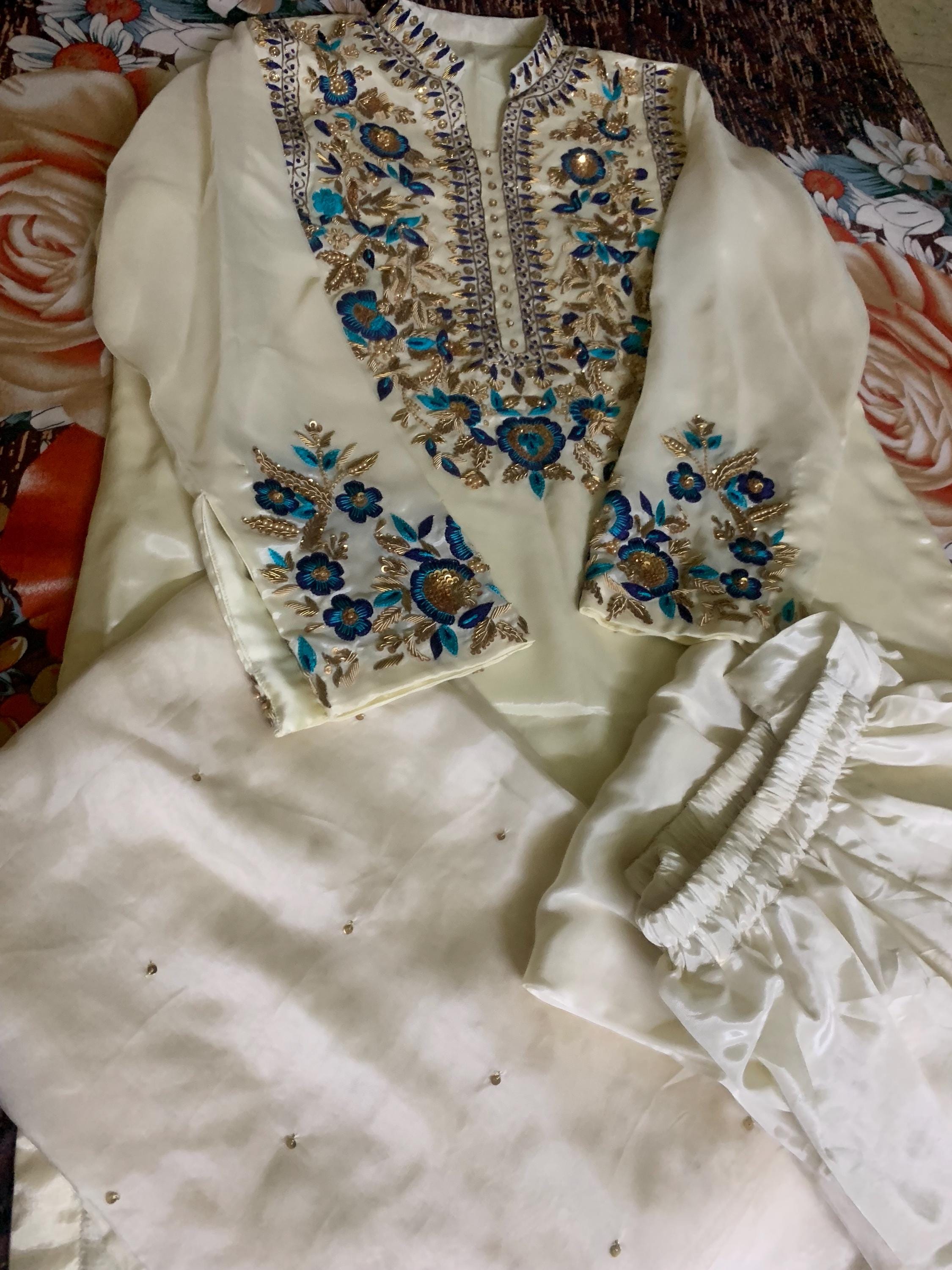 Embroidered Sheesha Silk Dress With Organza Dupatta | Pakistani Indian ...