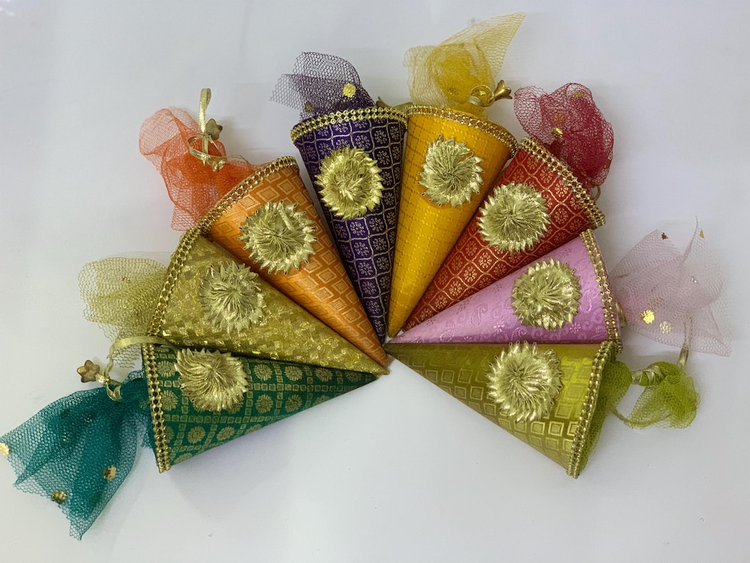 Colorful Indian Favor Cones With Custom Fillings – Dry Fruits or Saunf ...
