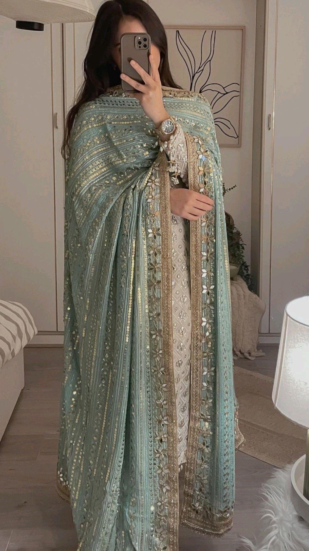 Pakistani Chickenkari Dress | Hand Embroidered Outfit With Mirror Lace ...