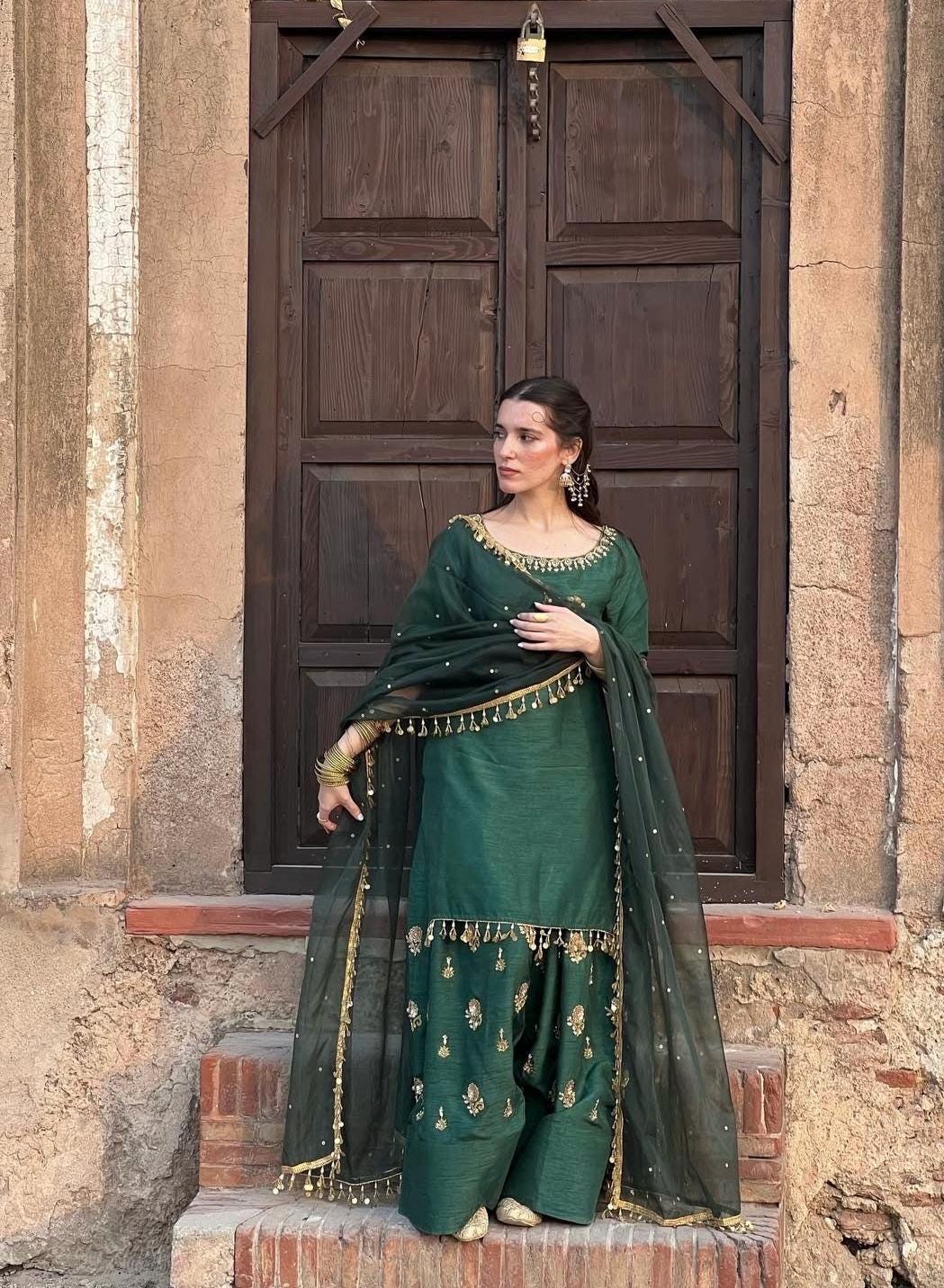 Embroidered Silk Shalwar Kameez | Pakistani Tassel Lace Outfit - Etsy