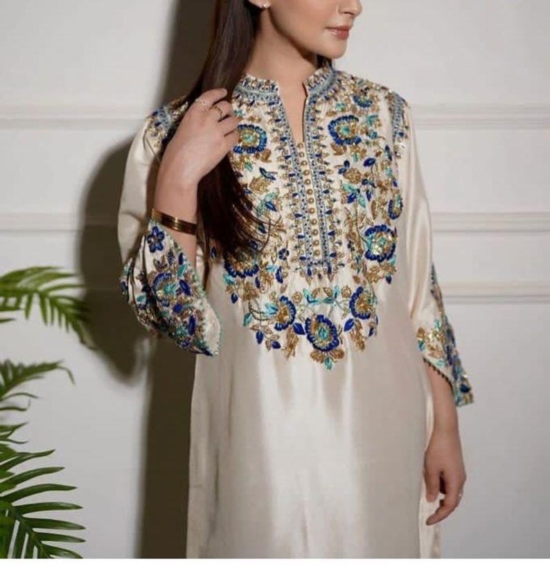 Embroidered Sheesha Silk Dress With Organza Dupatta | Pakistani Indian ...
