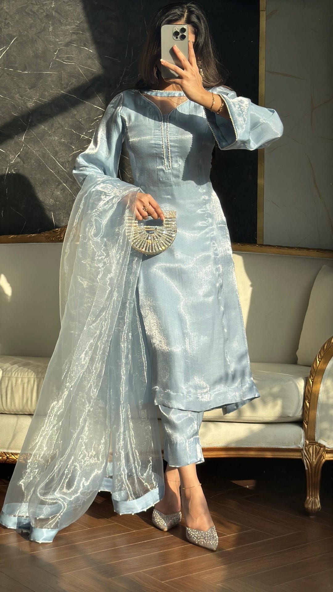 Elegant Indian Pakistani Shalwar Kameez for Women With Organza Dupatta ...