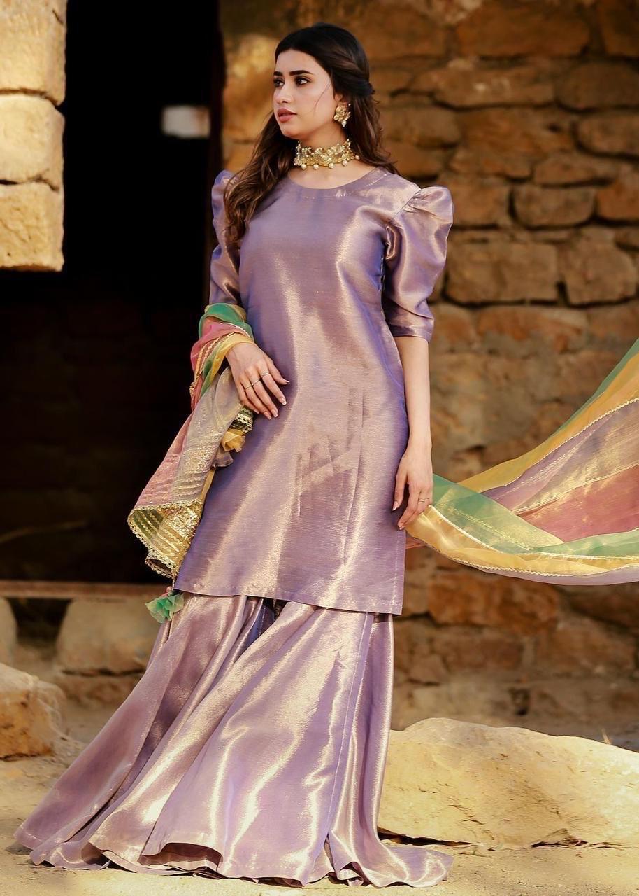 Lava Silk| Garara Pant| Short Shirt With Organza Dupatta|elegant ...