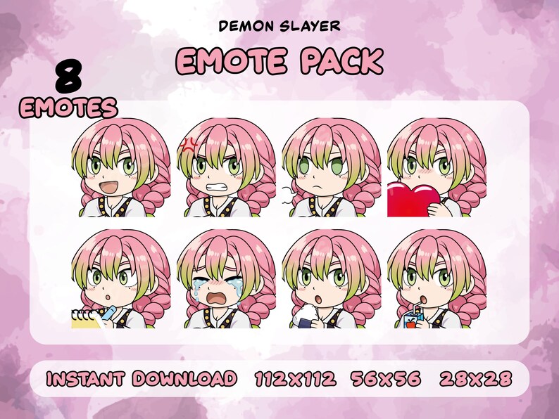 8 Mitsuri Chibi Anime Emotes - Twitch & Discord Pack – Streamer PNG ...