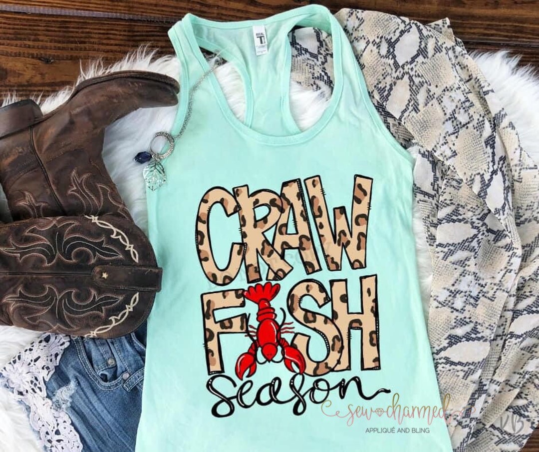Ladies Fitted Leopard Print Crawfish Season Tank/ Ladies Screen Print ...