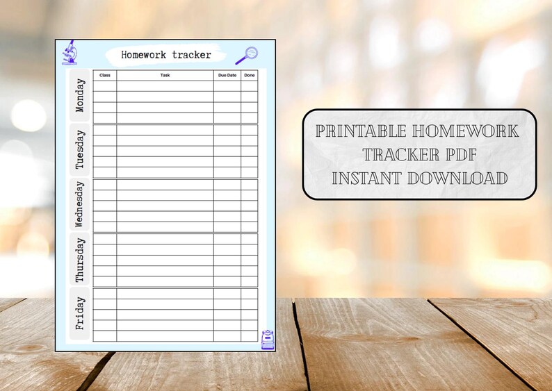 Printable Homework Tracker, Student Assignment Planner, Reusable Every ...