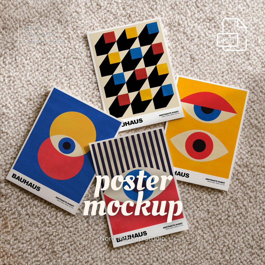 Multiple Poster Mockup 5x7 PSD, Set of 4 Poster Mockup Flat Lay, Multi ...