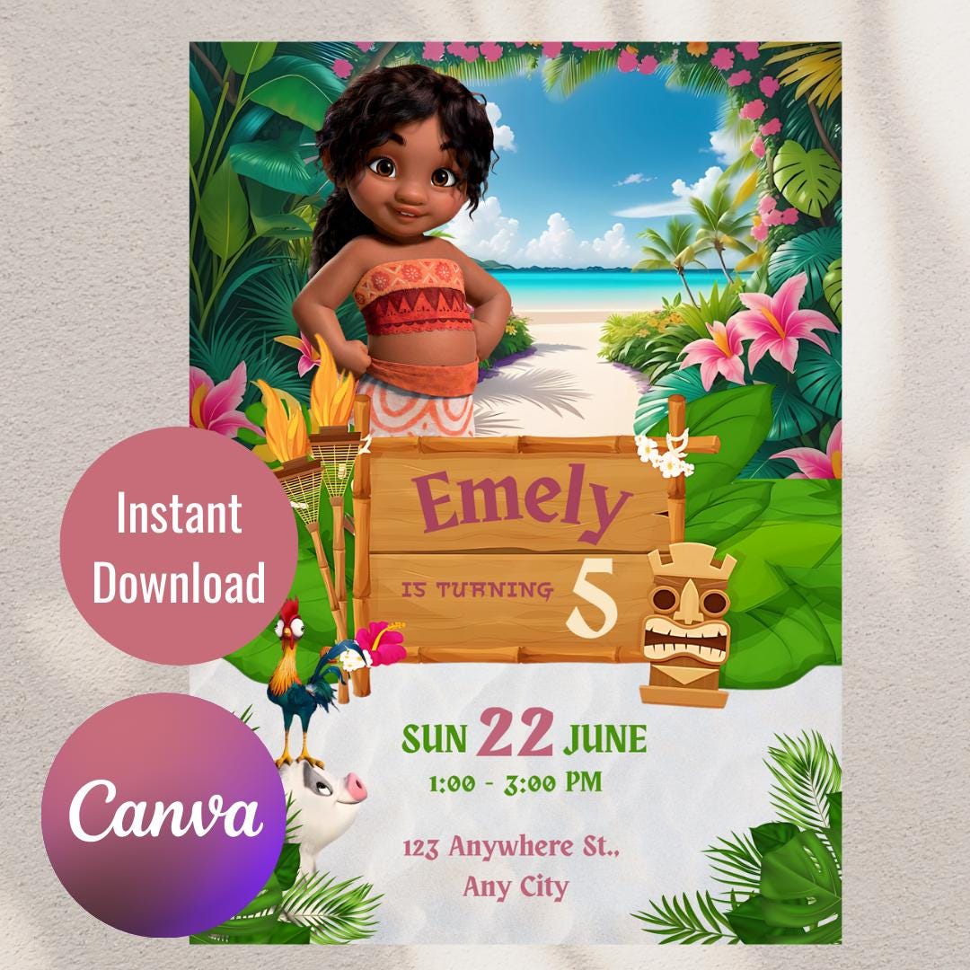 Editable Moana Simea Birthday Invitation - Etsy