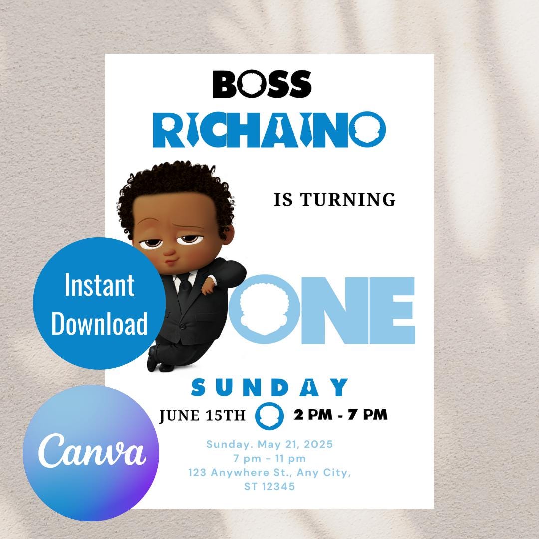 Editable Afro Boss Baby Invitation, Boss Baby Invitation, Boss Baby ...