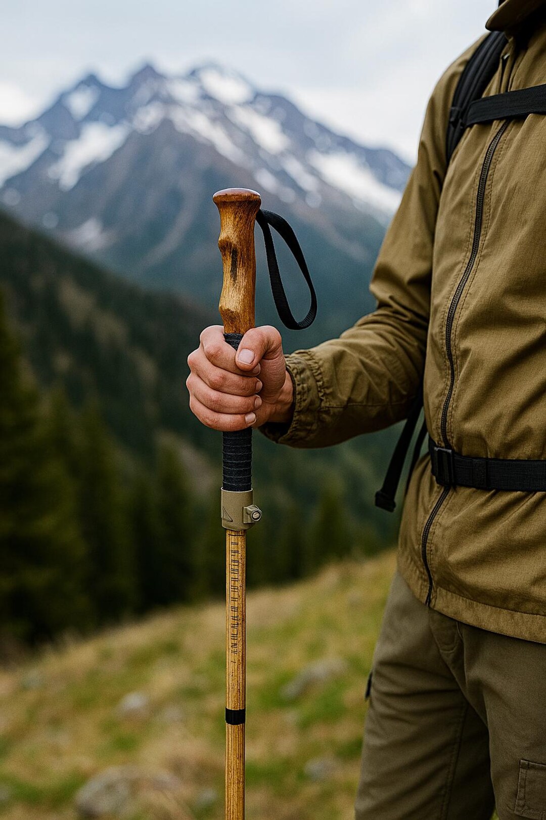 Black Wooden Walking Stick, Adjustable Hiking Walking Stick, Wood ...