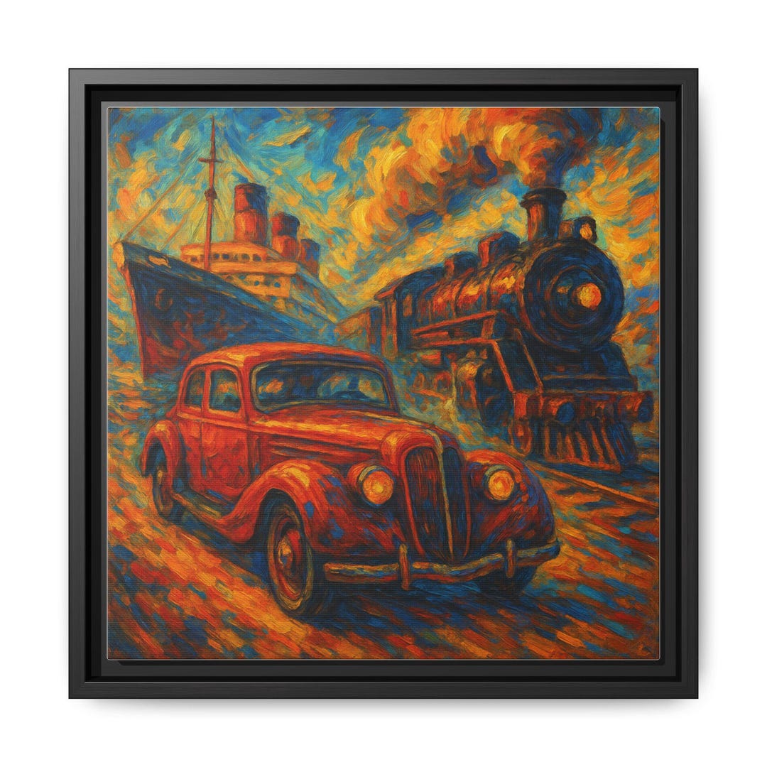 Vintage Transport Canvas Art Print, Colorful Framed Wall Decor for Car ...