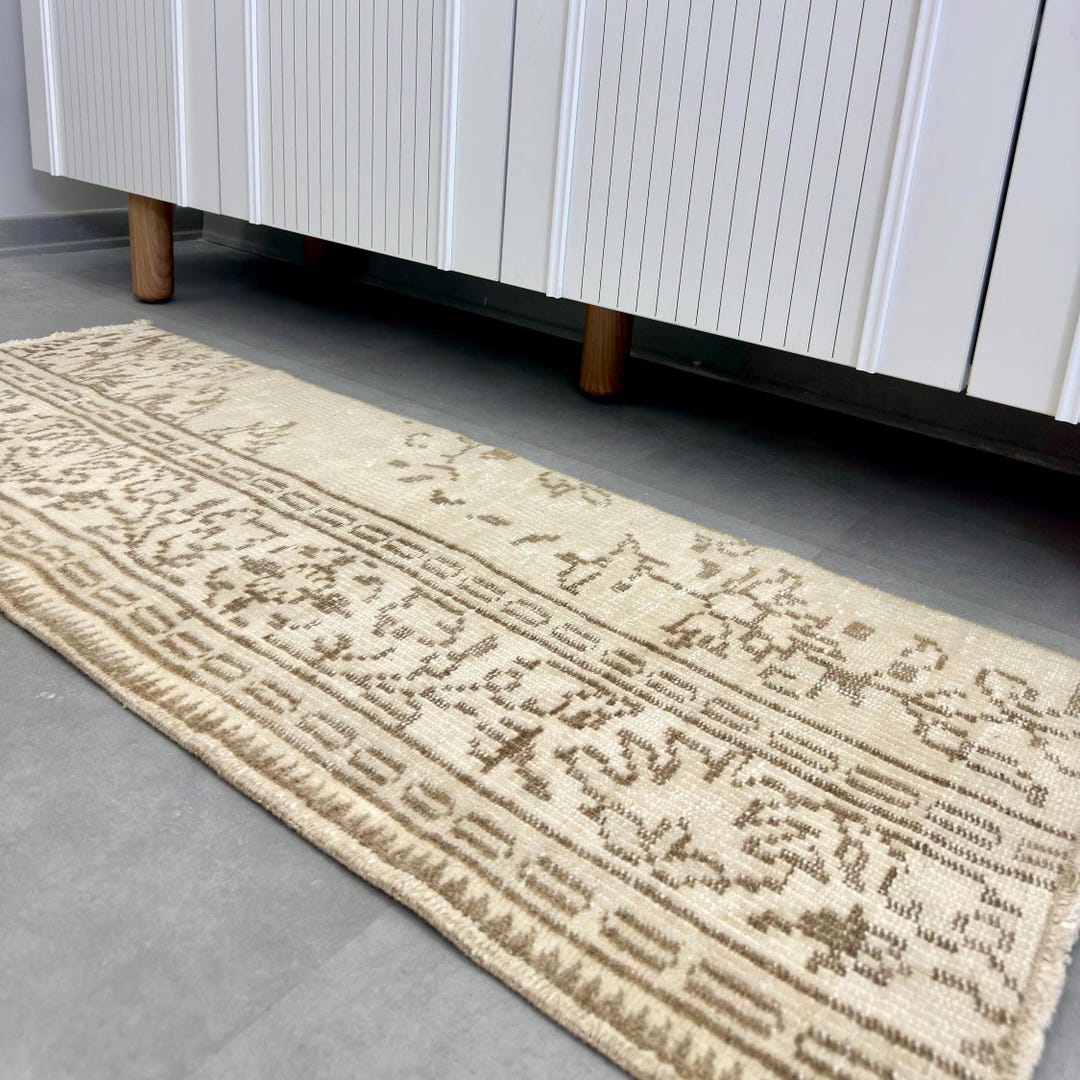 2x4 Vintage Neutral Beige Runner, Turkish Runner, Oushak Runner, Small ...