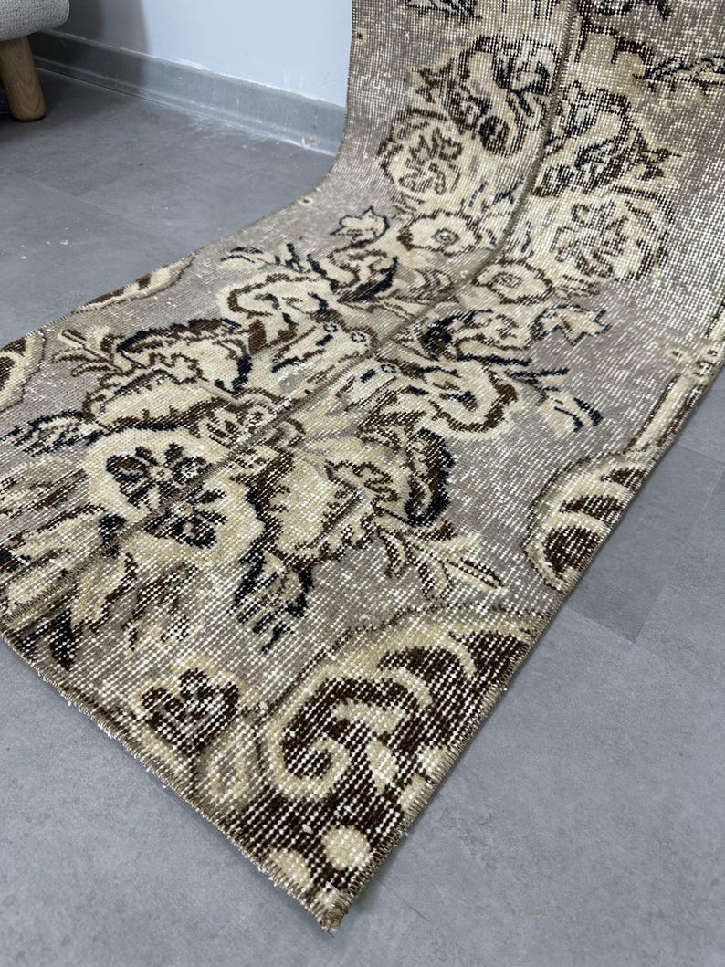 Handmade Wool Turkish Rug Runner, Taupe Brown Oriental Hallway Rug ...