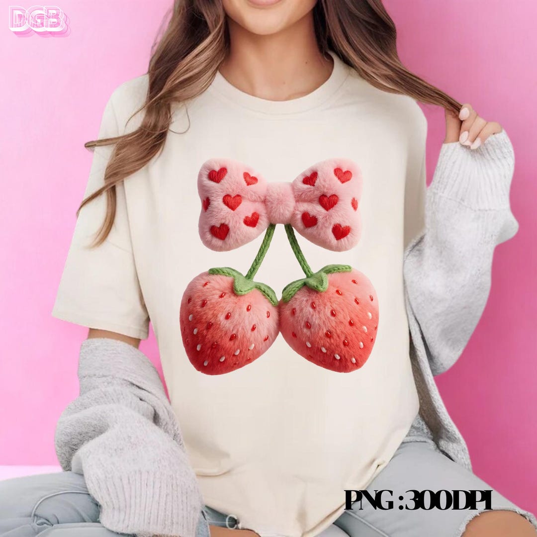 Latch Hook Strawberry Bow PNG, Coquette Fruit Clipart, Faux Yarn ...